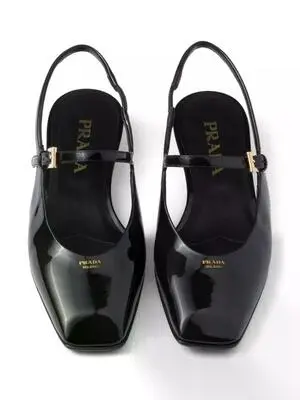Prada Leather Slingback Ballerina Shoes - Black