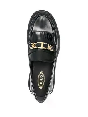 TOD'S Fringed Leather Loafers - Black