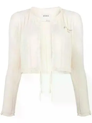 MUSIUM DIV. Logo-embroidered Ribbed Cardigan - Neutrals