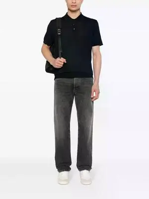 GOLDEN GOOSE Giotto Knitted Polo Shirt - Blue