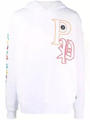 Philipp Plein Gothic Plein Embroidered Pullover Hoodie - White