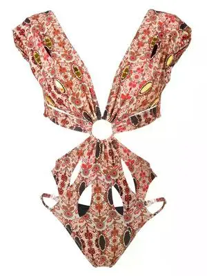 AMIR SLAMA Floral-print Cut-out One-piece Swimsuit - Red