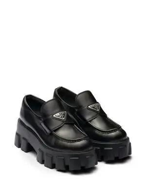 Prada Monolith Leather Loafers - Black