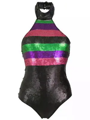 AMIR SLAMA Halterneck Sequin Swimsuit - Multicolour
