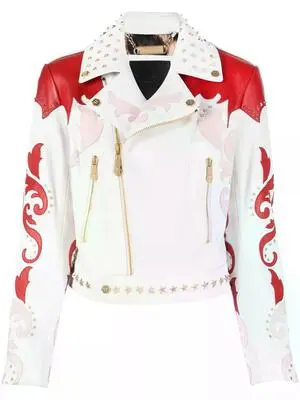Philipp Plein Cowboy Intarsia Leather Jacket