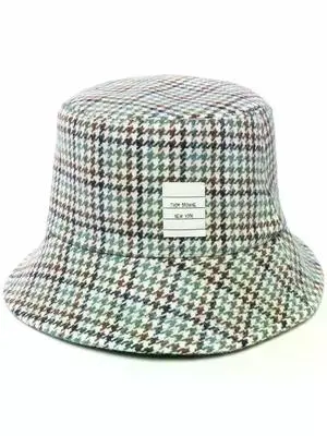 Thom Browne Houndstooth Bucket Hat With Name Tag Appliqu - Green
