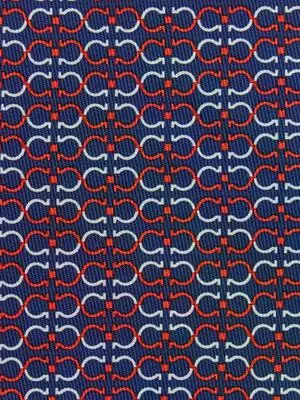 FERRAGAMO Pure Silk Gancini Motif Neck Tie - Blue