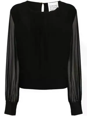 EDWARD ACHOUR PARIS Pleat-detailing Semi-sheer Blouse - Black