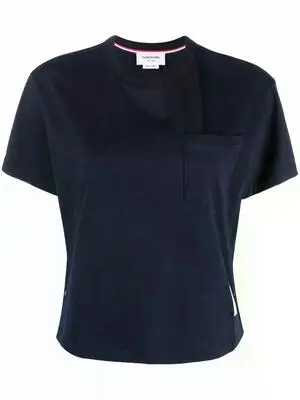 Thom Browne Cotton T-shirt With Signature Grosgrain Loop Tab - Blue