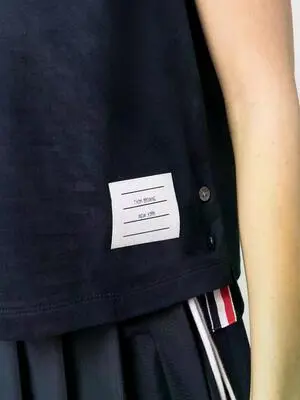 Thom Browne Cotton T-shirt With Signature Grosgrain Loop Tab - Blue