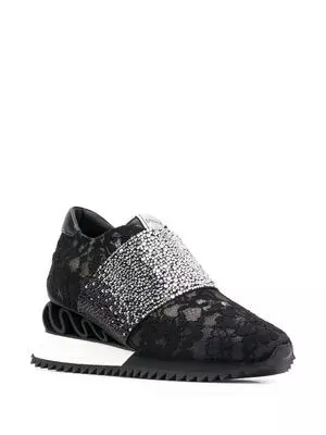 LE SILLA Rhinestone-embellished Leather Sneakers