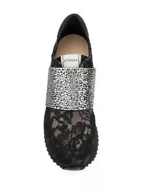 LE SILLA Rhinestone-embellished Leather Sneakers