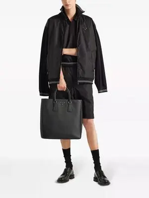 Prada Triangle-logo Panelled Bomber Jacket - Black