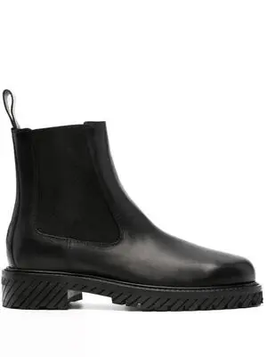 Off-White Round-toe Leather Ankle Boots