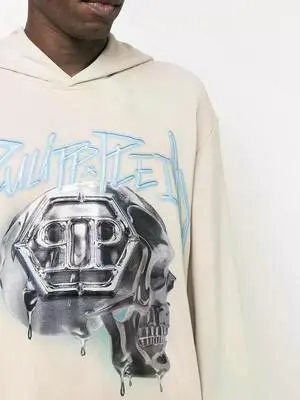 Philipp Plein Skull-print Long-sleeve Hoodie - Neutrals