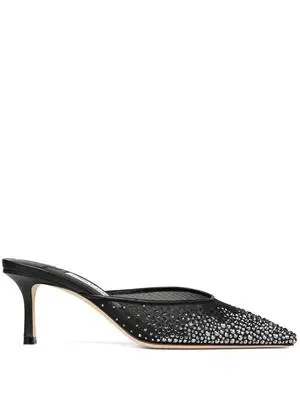JIMMY CHOO Vivi 65 Crystal Mesh Heeled Mules - Black