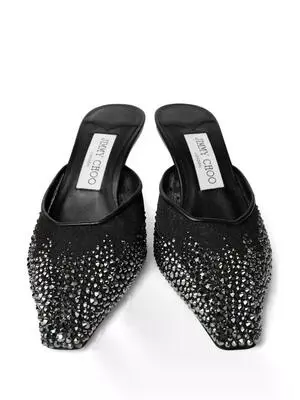 JIMMY CHOO Vivi 65 Crystal Mesh Heeled Mules - Black