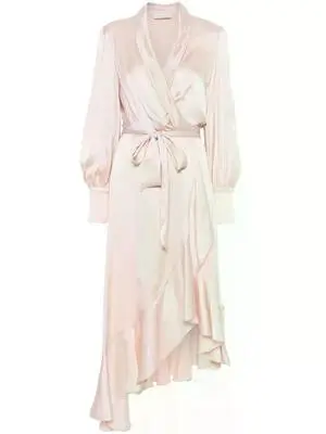 Zimmermann Silk Wrap Midi Dress - Pink