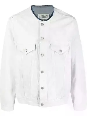 MAISON MARGIELA Cotton Cracked Effect Collarless Denim Jacket