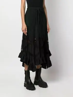 Claudie Pierlot Asymmetrical Pleated Ruffle Skirt - Black
