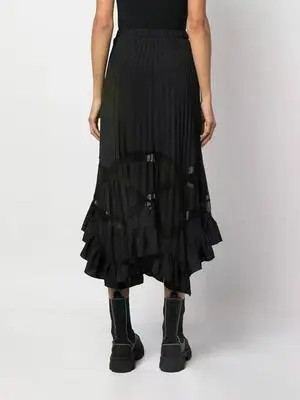 Claudie Pierlot Asymmetrical Pleated Ruffle Skirt - Black