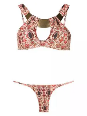 AMIR SLAMA Floral-print Cut-out Bikini - Red