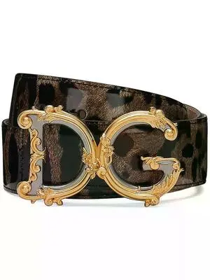 Dolce & Gabbana Leopard Print Belt With Logo Plaque - Brown