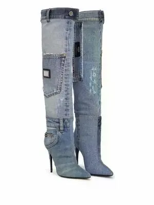 Dolce & Gabbana Patchwork Denim Knee-length Boots