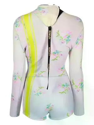 Cynthia Rowley Striped Floral-print Long Sleeve Swimsuit