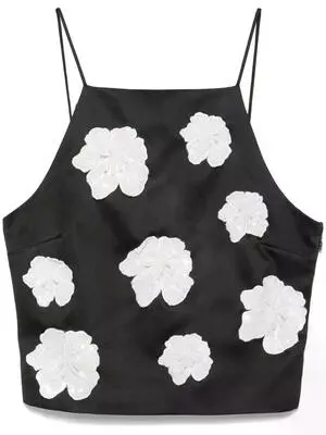 ROTATE BY BIRGER CHRISTENSEN Flower Satin Top - Black