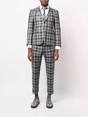 Thom Browne Tartan Cropped Tailored Trousers - Grey
