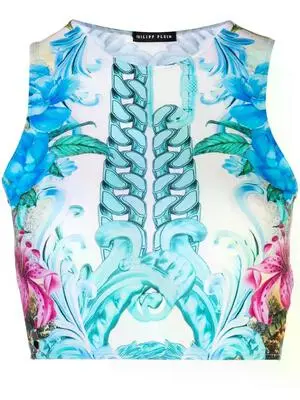 Philipp Plein Graphic Print Cropped Top - Blue