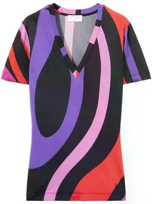 Emilio Pucci Marmo-print Satin T-shirt - Black