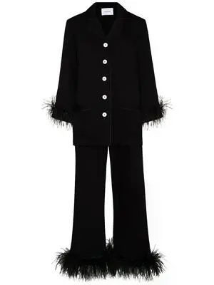 Sleeper Feather Detail Pajama Set - Black