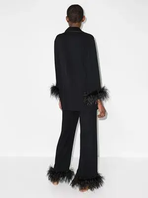 Sleeper Feather Detail Pajama Set - Black