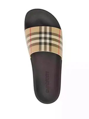 Burberry Check Slides - Neutrals