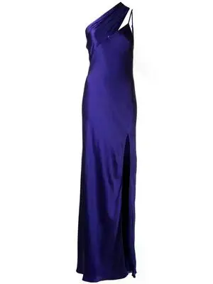 Michelle Mason Side-slit One-shoulder Gown - Blue
