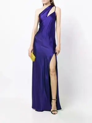 Michelle Mason Side-slit One-shoulder Gown - Blue