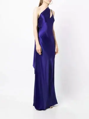 Michelle Mason Side-slit One-shoulder Gown - Blue