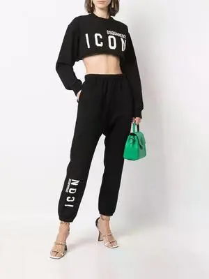 Dsquared2 Icon" Logo Print Cotton Track Pants - Black