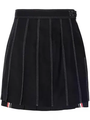 Thom Browne Striped Pleated Wool Miniskirt