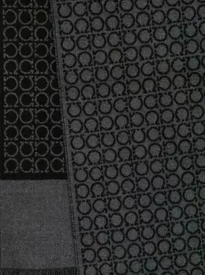 FERRAGAMO Gancini Branded Scarf - Grey