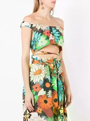 AMIR SLAMA Floral-print Off-shoulder Top
