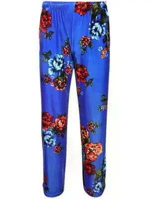 Vetements Floral-print Velvet Track Pants - Blue