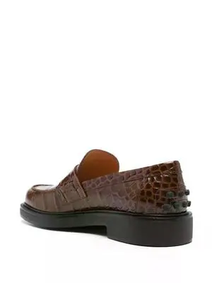 TOD'S Croc-effect Leather Loafers - Brown