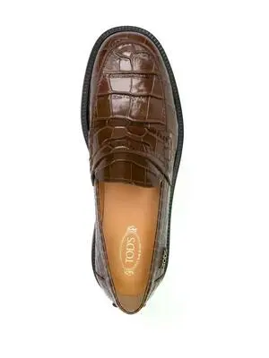 TOD'S Croc-effect Leather Loafers - Brown
