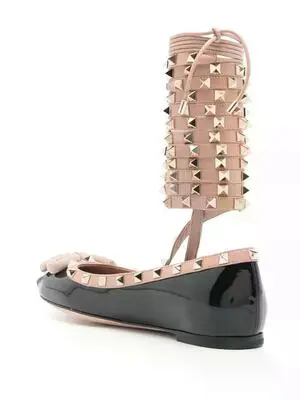 Valentino Garavani Rockstud Lace-up Leather Ballerinas - Black