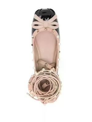 Valentino Garavani Rockstud Lace-up Leather Ballerinas - Black