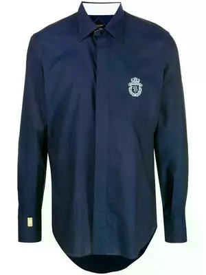 BILLIONAIRE Silver Cut Logo-print Shirt - Blue