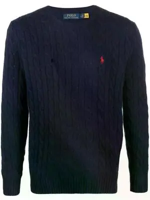 Polo Ralph Lauren Cable Knit Crewneck Sweater With Embroidered Logo - Blue